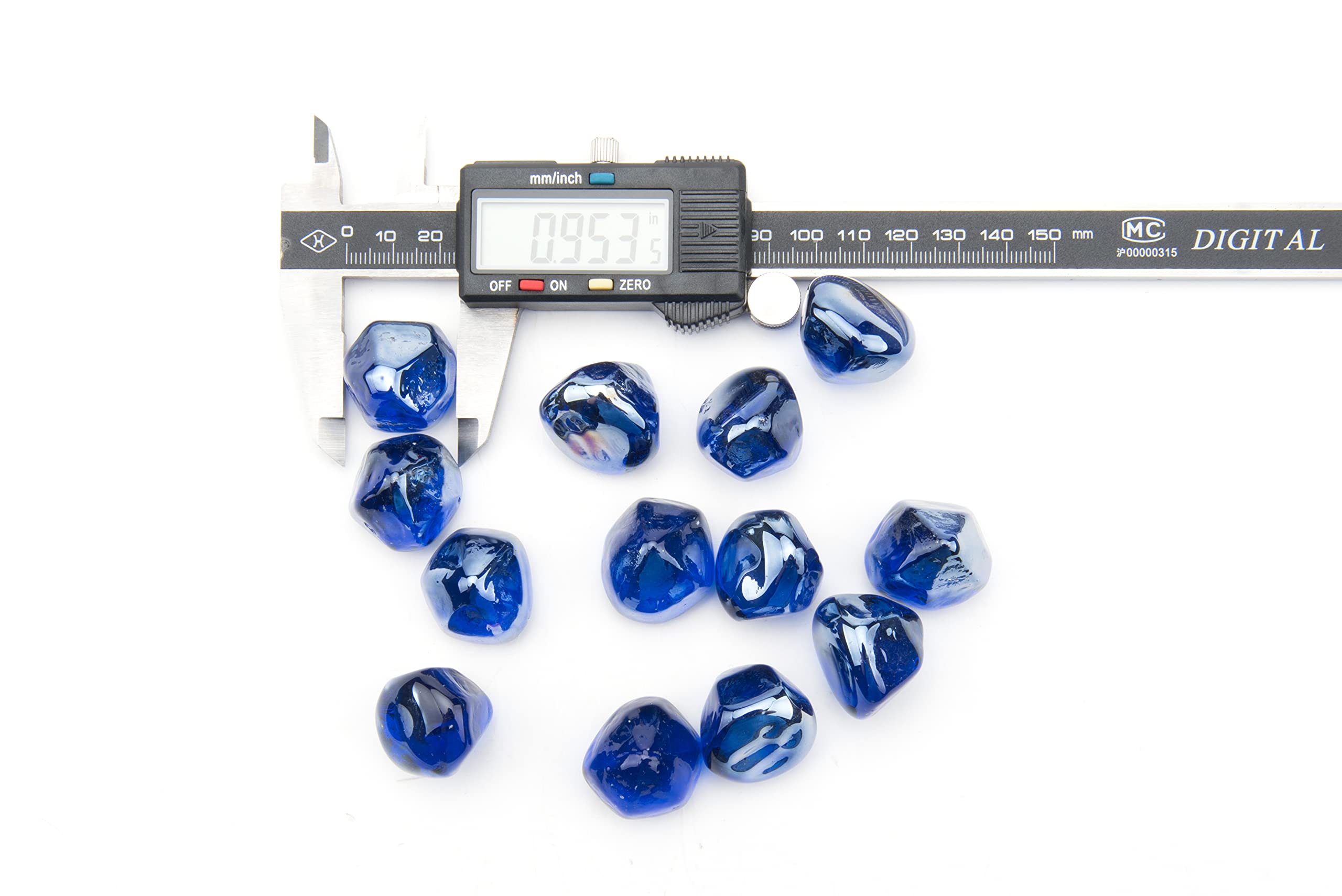 Kinway 20lbs Fire Glass Diamonds Blue Fire Pit Glass 1 Inch Fire Glass Rocks for Fire Pit Fireplace - Cobalt Blue