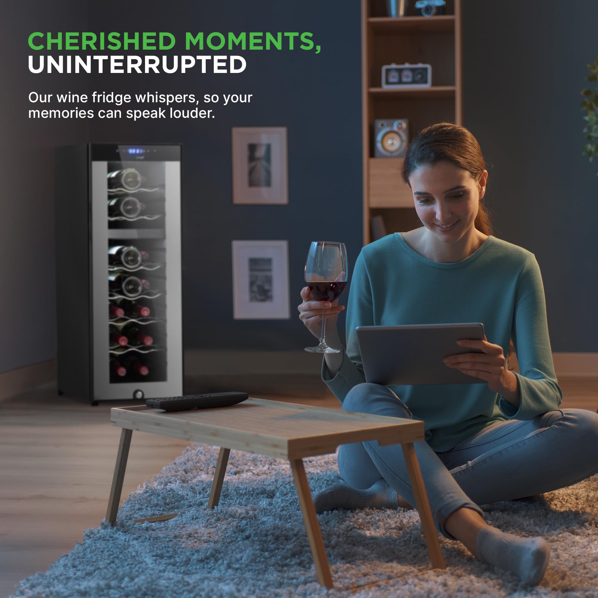 NutriChef PKCWCDS182 18 Bottle Fridge | Dual Zone Chiller | Adjustable Temperature 41°F to 64°F | Ultra Quiet Operation | Wine Cooler for Home, & Office | Free Standing 32x11x26 in (Black)