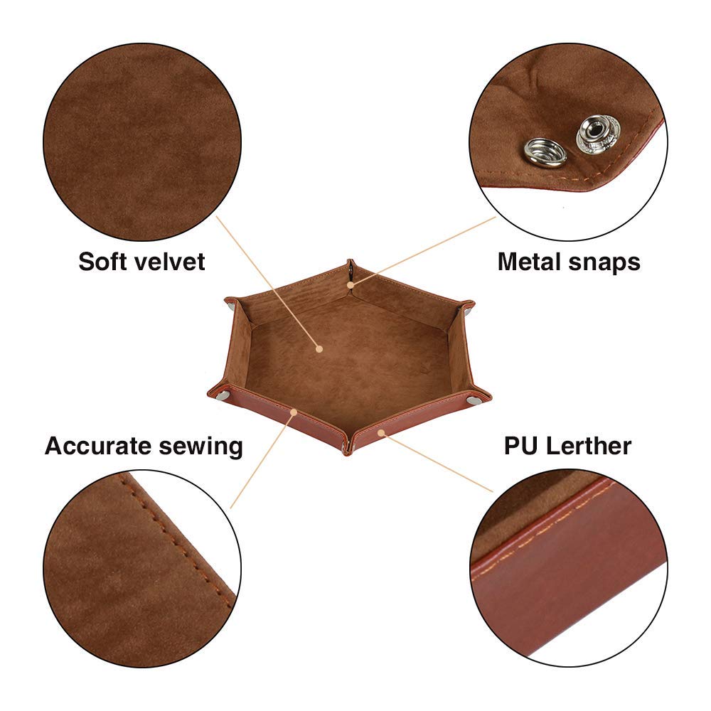 Dice Tray 12 Inch Dice Rolling Tray Folding Dice Tray Holder for RPG DND Table Games Double Sided PU Leather Tray (Camel)