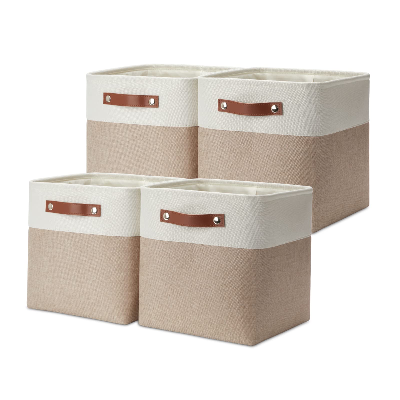 DULLEMELO Collapsible Bundle Baskets 4 Cube Baskets 11"x11"x11" + 6 Small Baskets 11.8"x7.9"x5.1"(White&Khaki)