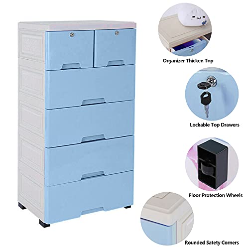 Storage Cabinets, 6 Drawer Storage Organizer Plastic Cabinet with Wheels Freestanding Storage Cupboard for Children's Room Kitchen Bathroom