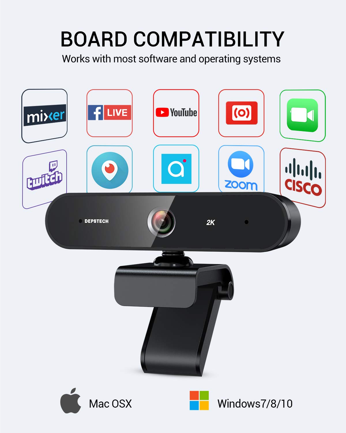 DEPSTECH Webcam with Microphone for Desktop, 2K QHD USB Web Cam with Auto Light Correction, Desktop Computer Camera Streaming Camera for Video Conferencing, Teaching, Streaming, and Gaming