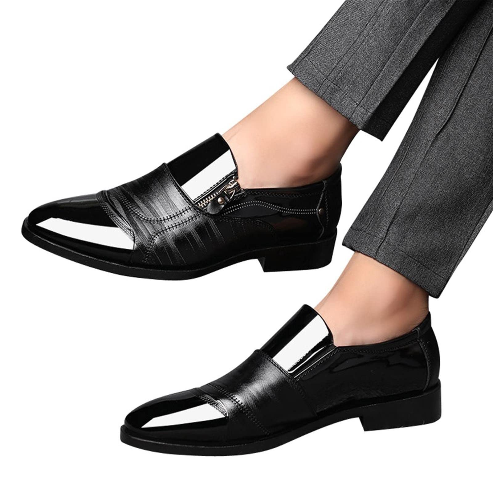 FASDNENDYS Classical Style Men's Breathable Hollow Business Casual Pointed Shoes Mens Comfort Shoes Black