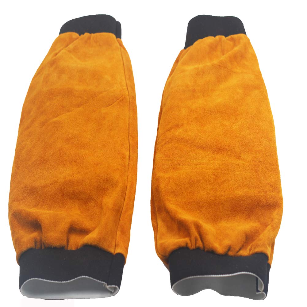 Jewboer Leather Welding Sleeves Heat Flame Resistant Arm Protection for Welder 16.5" Long