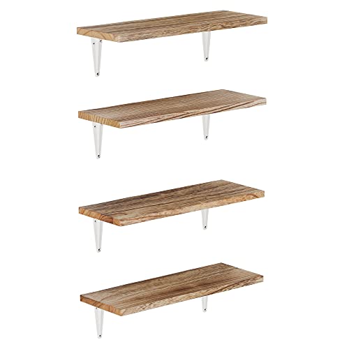 Wallniture Arras Floating Shelves for Wall Storage, 17"x6" Living Room Wall Decor, Bookshelf for Bedroom, Kitchen Organization and Storage Shelves, Burnt Finish White Brackets Set of 4