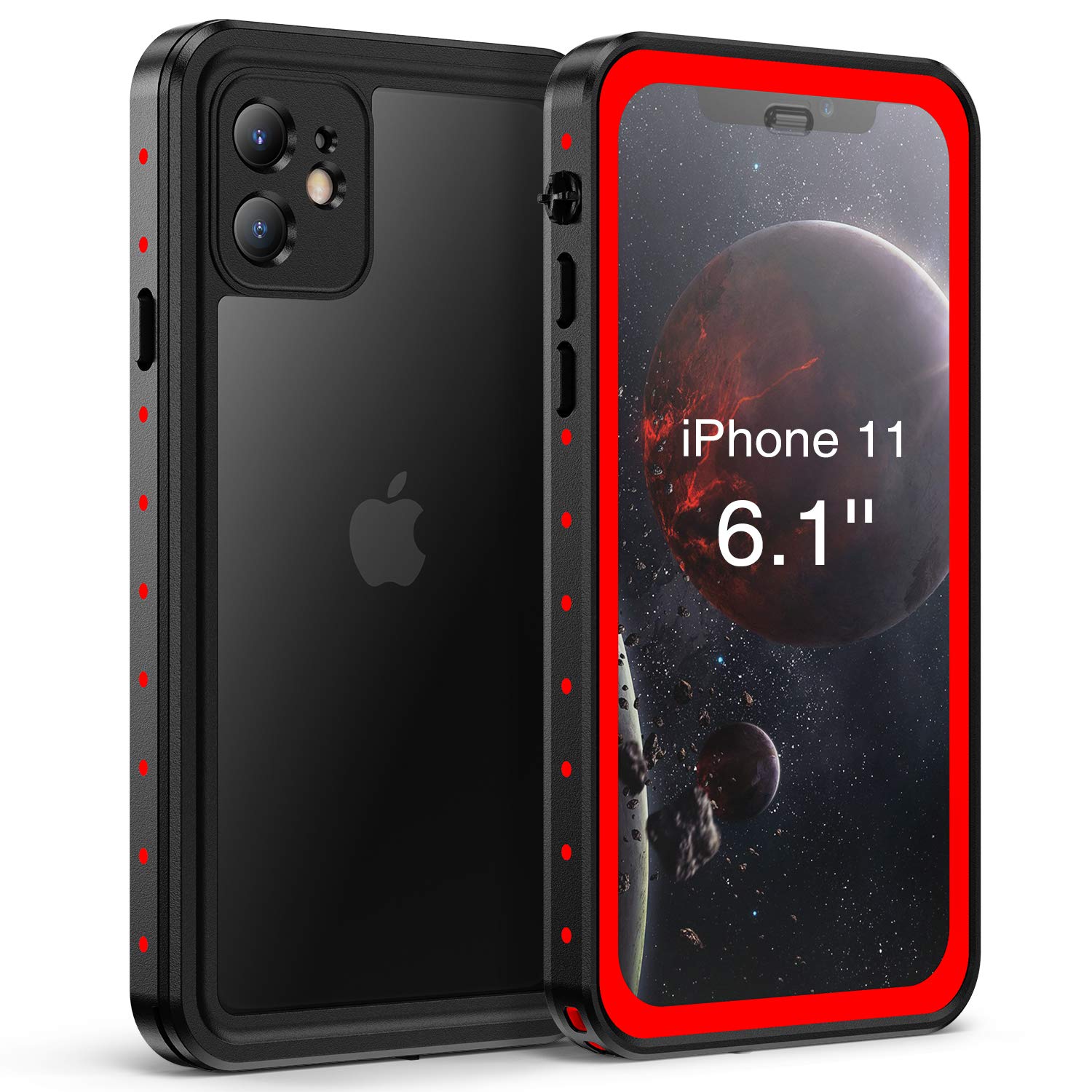 Fansteck iPhone 11 Waterproof Case, (6.1 inch) IP68 Full-Body Protective Case with Built-in Screen Protector, Snowproof/Dirtproof/Shockproof Case, High Sensitive Screen Touch (Red/Black)