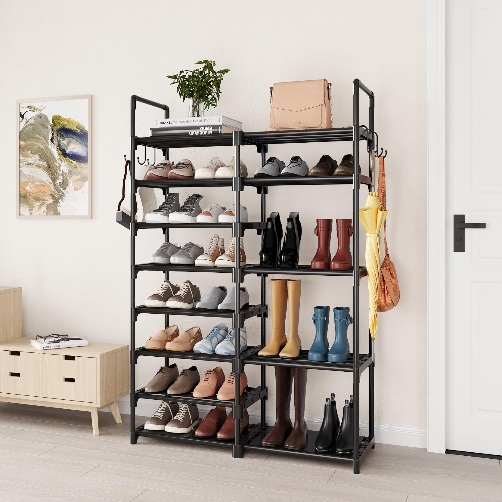 COAPUKT 8-Tier Metal Shoe Rack Organizer, 26-32 Pairs, White