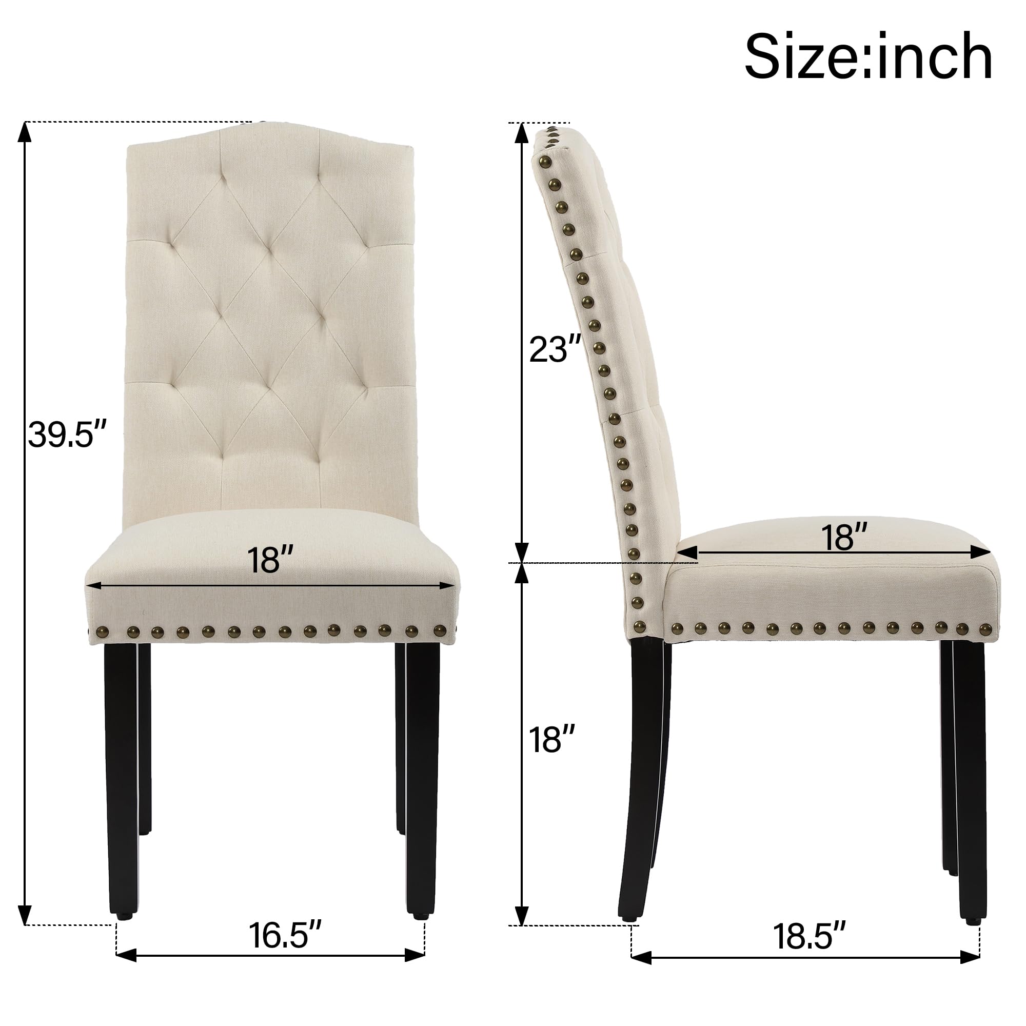 DAGONHIL Dining Chair Set of 2 Upholstered Dining Room chairs,Armless Kitchen Chair with Black Solid Wood Legs for Home Kitchen Living Room(Beige)