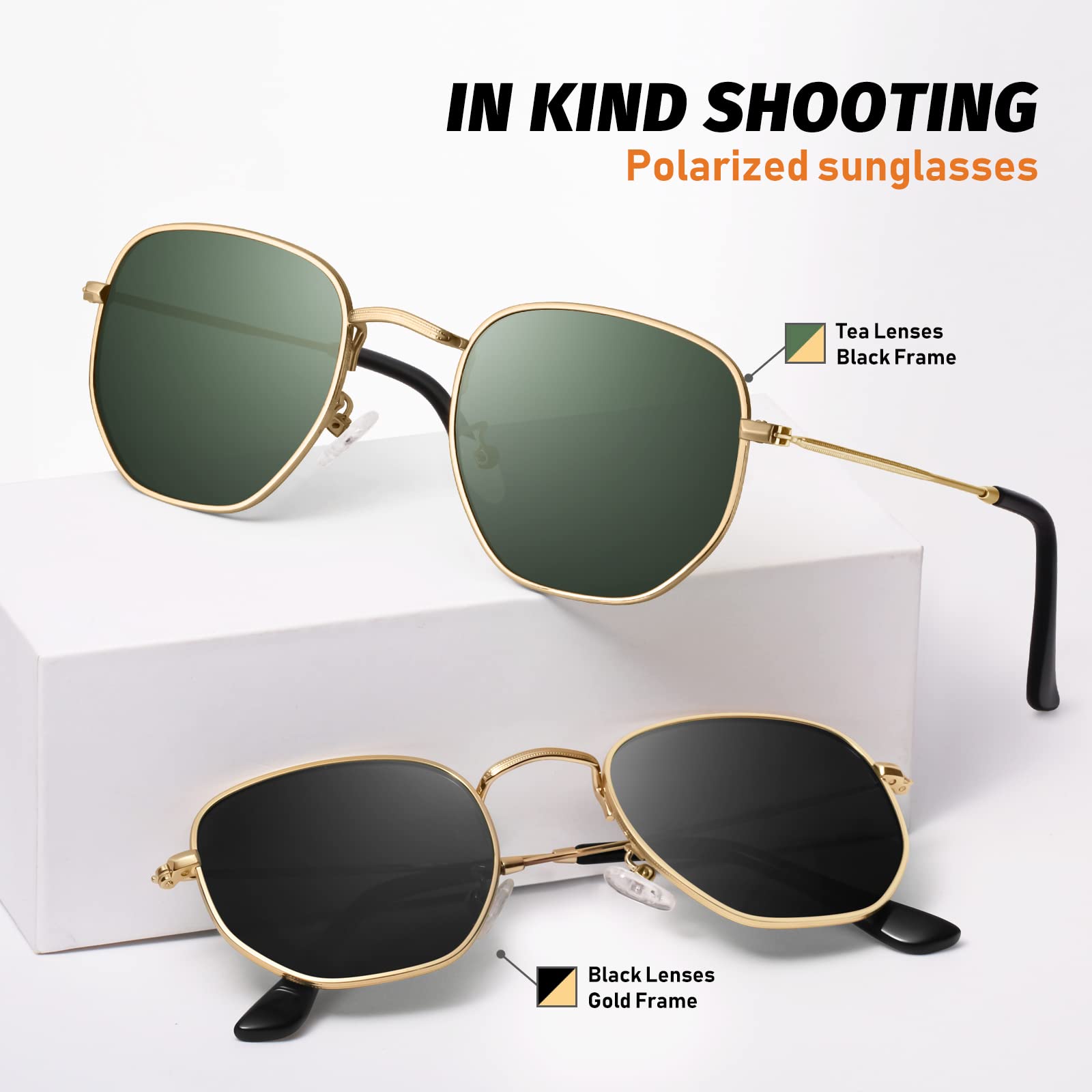 GRFISIA Small Round Polarized Sunglasses Women and Men Vintage Hexagon Square Sun glasses UV400 Protection