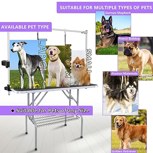LEIBOU 45'' Professional Foldable Heavy Duty Dog Pet Grooming Table with Tool Holder H-Shape Arm & Noose & Mesh Tray, Maximum Capacity Up to 260lbs, Black