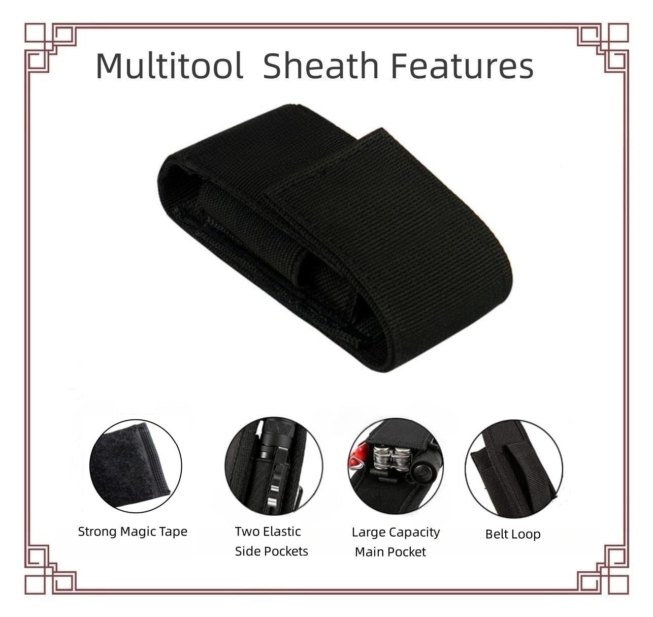 Multitool Sheath for Belt, Knife Holster Sheath for Multitools, Pocket Knife Holder, Knife Pouch Belt Sheath, EDC Belt Organizer for Folding Knife,Flashlight,Mini Pen