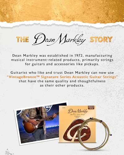 Dean Markley Signature Vintage Bronze Acoustic Guitar Strings 6 String Set, 12-54 Acoustic Guitar Strings Medium Light, Precision Wound Guitar Strings Acoustic with Superior Tone Quality, Made in USA