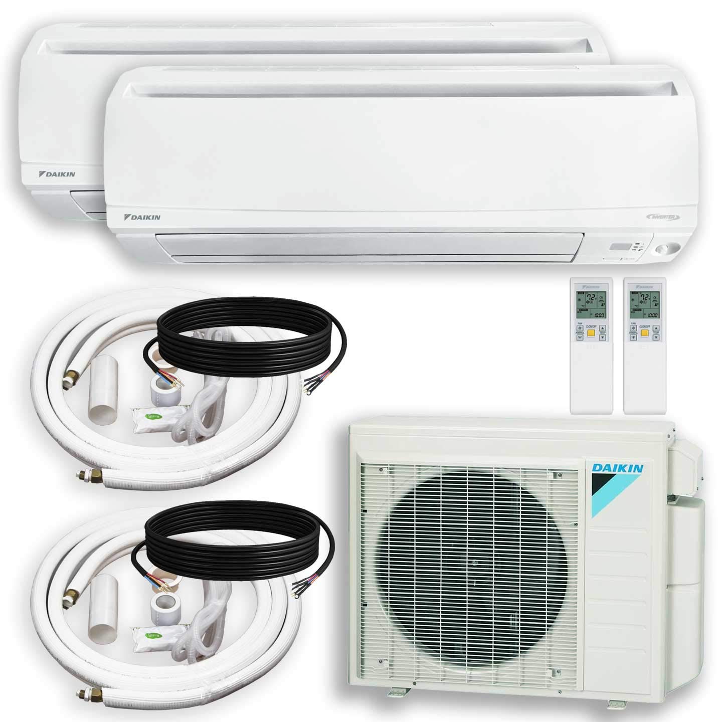 DAIKIN Dual (2 Zone) Air Conditioner Heat Pump + Maxwell 15 ft. Installation Kit + Wall Bracket (9000 + 9000 BTU)