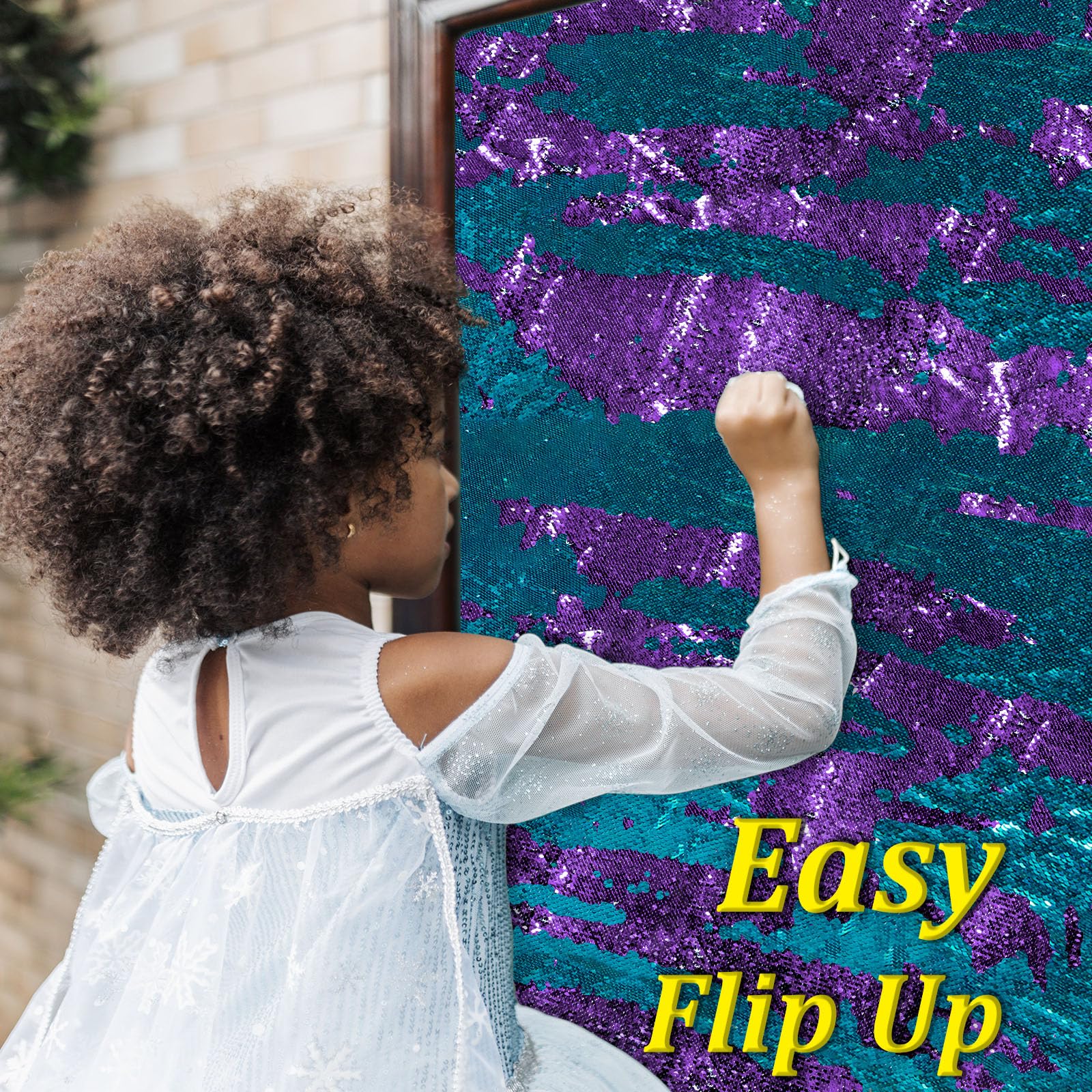Partisout Sequin Fabric Mermaid Fabric 5mm Two Tone Sparkly Material by The Yard Mesh Reversible Sequence Cloth for Dress Wedding DIY (Turquoise to Purple)