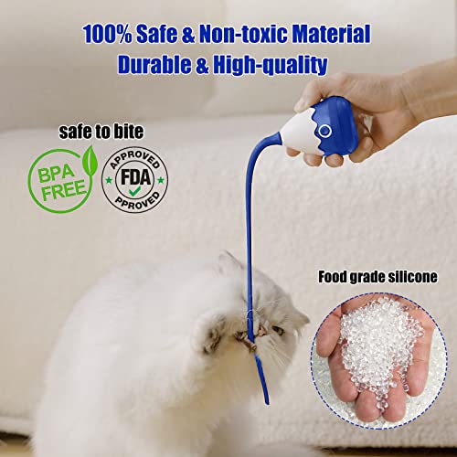 Petcronies Cat Wand Toy, Automatic Silicone Tail Teaser Toy 2 in 1, Electronic Interactive Toy for Indoor Cats, Rechargeable Exercise Toy for Kitten-Navyblue