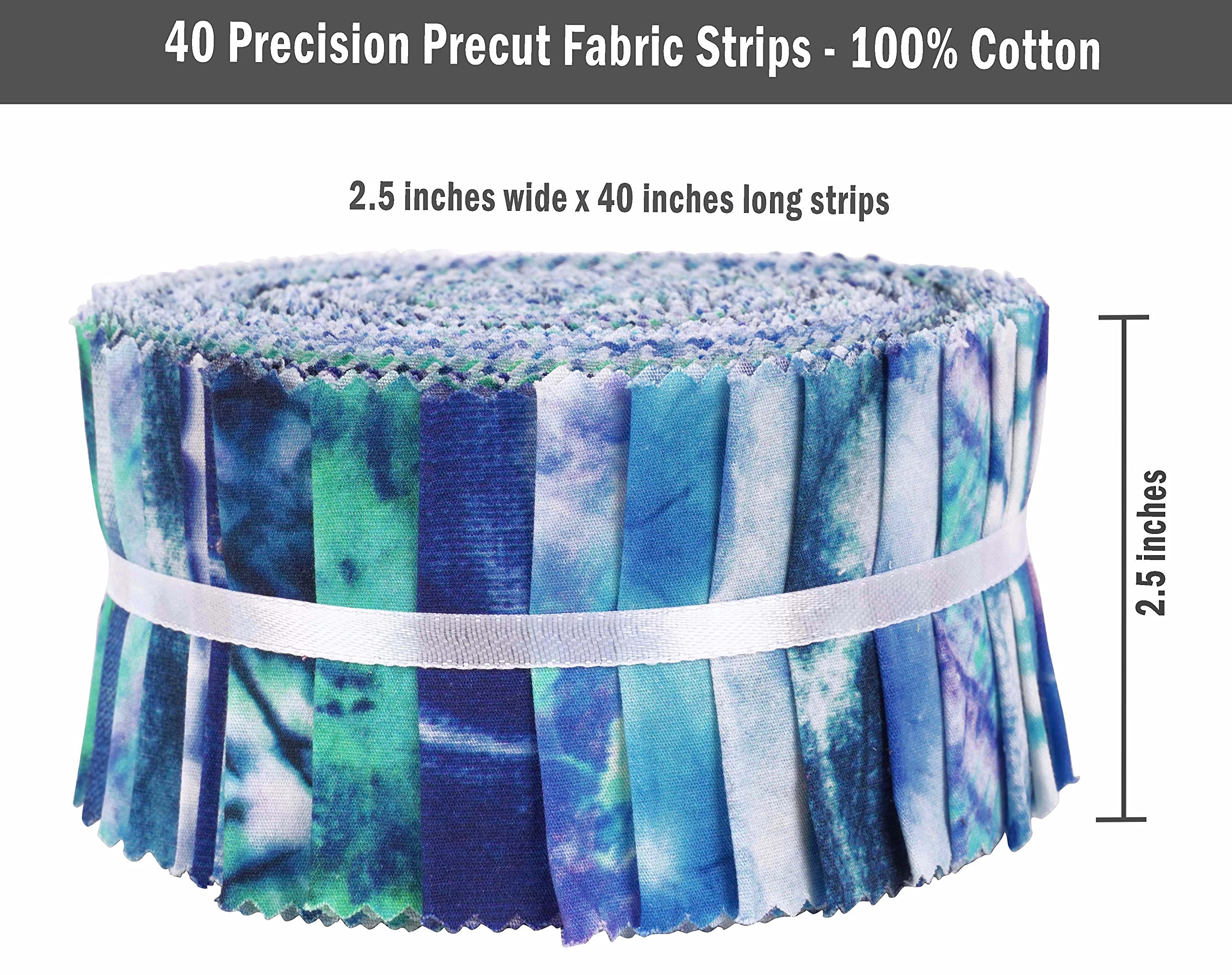 Soimoi 40Pcs Tie Dye Print Cotton Precut Fabrics for Quilting Craft Strips 2.5x42inches Jelly Roll - Blue