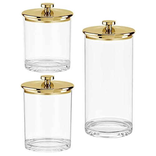 mDesign Airtight Apothecary Storage Organizer Canister Jars - Acrylic Containers for Kitchen, Organization Holder for Pantry, Counter, and Cupboards, Lumiere Collection, Set of 3, Clear/Soft Brass