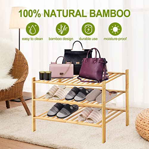 WANGMUXIA 3-Tier Bamboo Shoe Rack,Free Standing Shoe Racks Stackable Shoe Rack,Entryway,Hallway, Bathroom and Living Room,Multifunctional Bamboo Rack in Different Combinations (3-Tier)