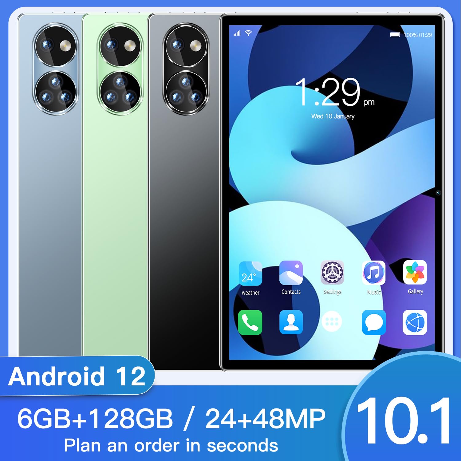 deriny P10 10 inch Android Tablet,1080p Full HD,Long Lasting Battery,Dual Camera,6GB RAM 128GB ROM,Dual SIM,WiFi,GPS,Bluetooth,Fire HD Kids Tablet,Widely Compatible with App(Black)
