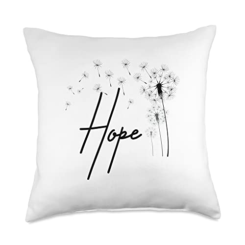Hope Black Flower Dandelion design Word That Say Hope-Dandelion Flowers Throw Pillow, 18x18, Multicolor