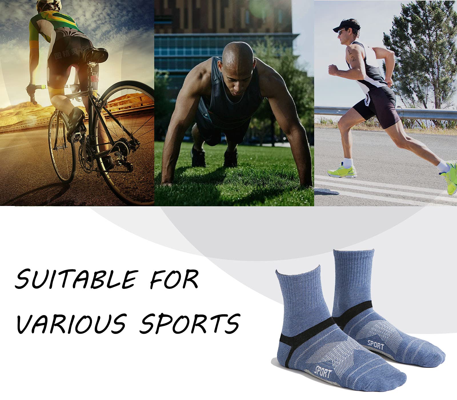 Eastroll Men's Athletic Ankle Quarter Socks Cushion Sport Casual Running Cotton Sock Crew Socks 6 Pack
