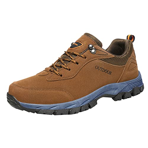 FASDNENDYS Fashion Summer and Autumn Men Hiking Shoes Solid Color Lace Up Flat Bottom Mens Air 1 Low Sneaker Size 9 Brown