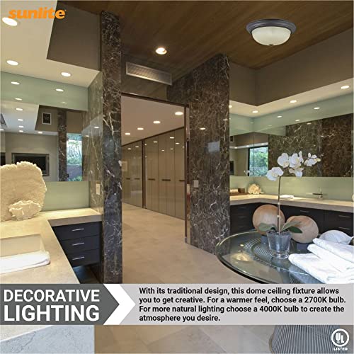 Sunlite 46083-SU Traditional Dome Ceiling Light Classic Decorative Flushmount, Tea-Stained Glass Shade, 60W A19 Bulbs (Not Included), for Bedroom, Hallways & Bathrooms, 16-Inch, Distressed Brown