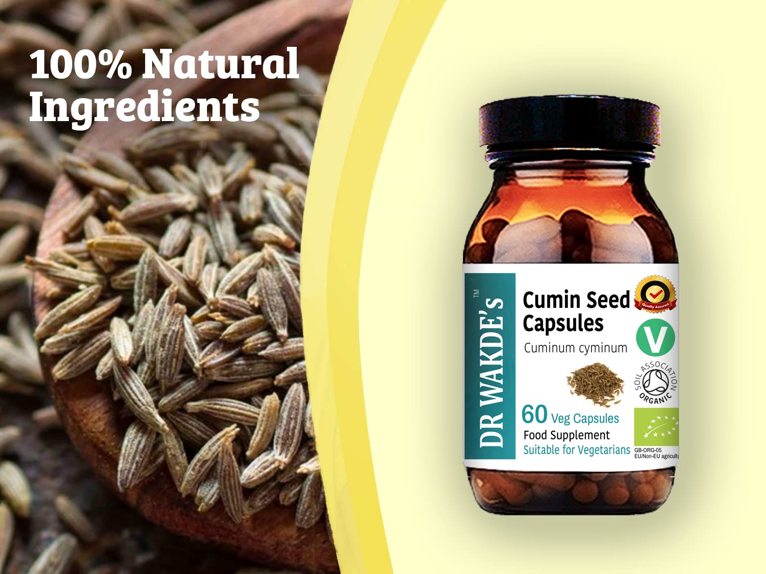 DR WAKDE'S Organic Cumin Seed Capsules, Organic | 60 Veg Caps | Ayurvedic Supplement | Vegan | 100% Herbal | Quantity Discounts | Same Day Dispatch