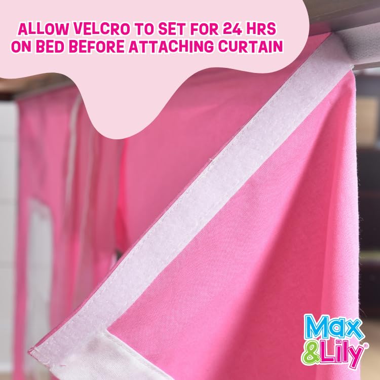 Max & Lily Underbed Curtain for Low Bunk Bed/Low Loft Bed, Play Curtain for Kids, Cotton Privacy Curtain for Bottom Bunk, 2 Panel Curtain Set Hot Pink/White