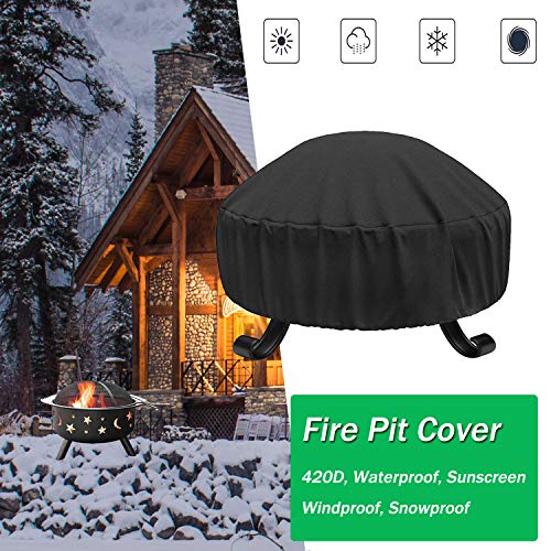 KISEER Fire Pit Cover Heavy Duty Waterproof Round Fire Pit Bowl Cover with Thick PVC Coating Drawstring, 38 Inch, Black