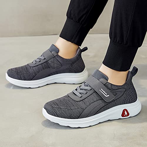 FASDNENDYS Fashion Summer and Autumn Men Fly Woven Mesh Breathable and Comfortable Slip On Leather Sneaker Shoes for Men Grey