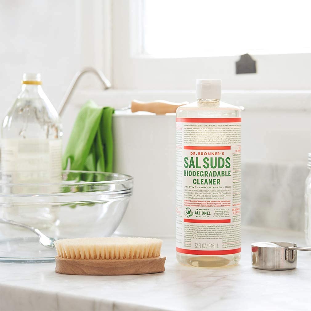Dr. Bronner's - Sal Suds Biodegradable Cleaner (16 oz, 2-pack) - All-Purpose Cleaner, Pine Cleaner for Floors, Laundry and Dishes, Concentrated, Cuts Grease and Dirt, Powerful Cleaner