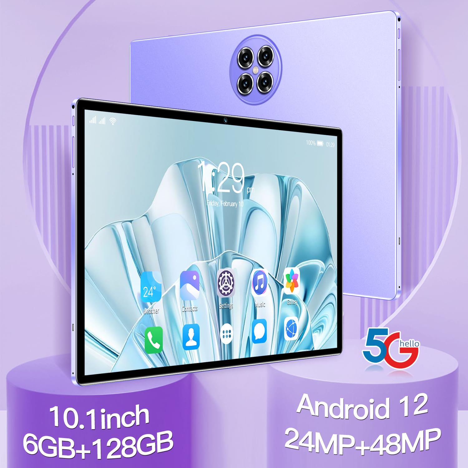 deriny Mate50 10 inch Android Tablet,1080p Full HD,Long Lasting Battery,Dual Camera,6GB RAM 128GB ROM,Dual SIM,WiFi,GPS,Bluetooth,Fire HD Kids Tablet,Widely Compatible with App(Purple)