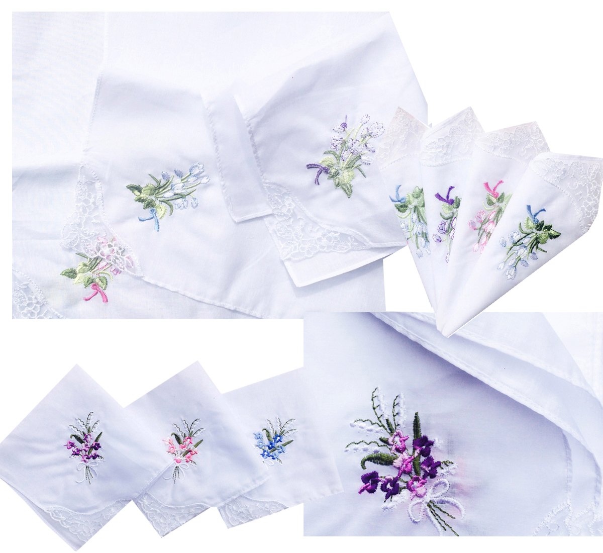 Cotton Embroidered Ladies Lace Handkerchiefs Pack
