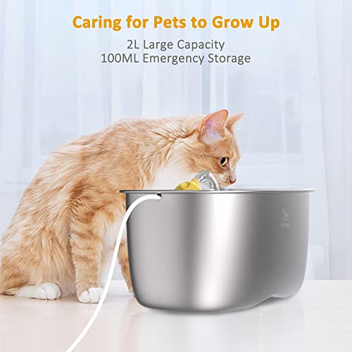 Petory - Automatic Stainless Steel Pet Water Fountain, Water Dispenser with 2 Replacement Filters, 2.1L/71oz BPA-Free, for Cats Inside with Adjustable Water Flow
