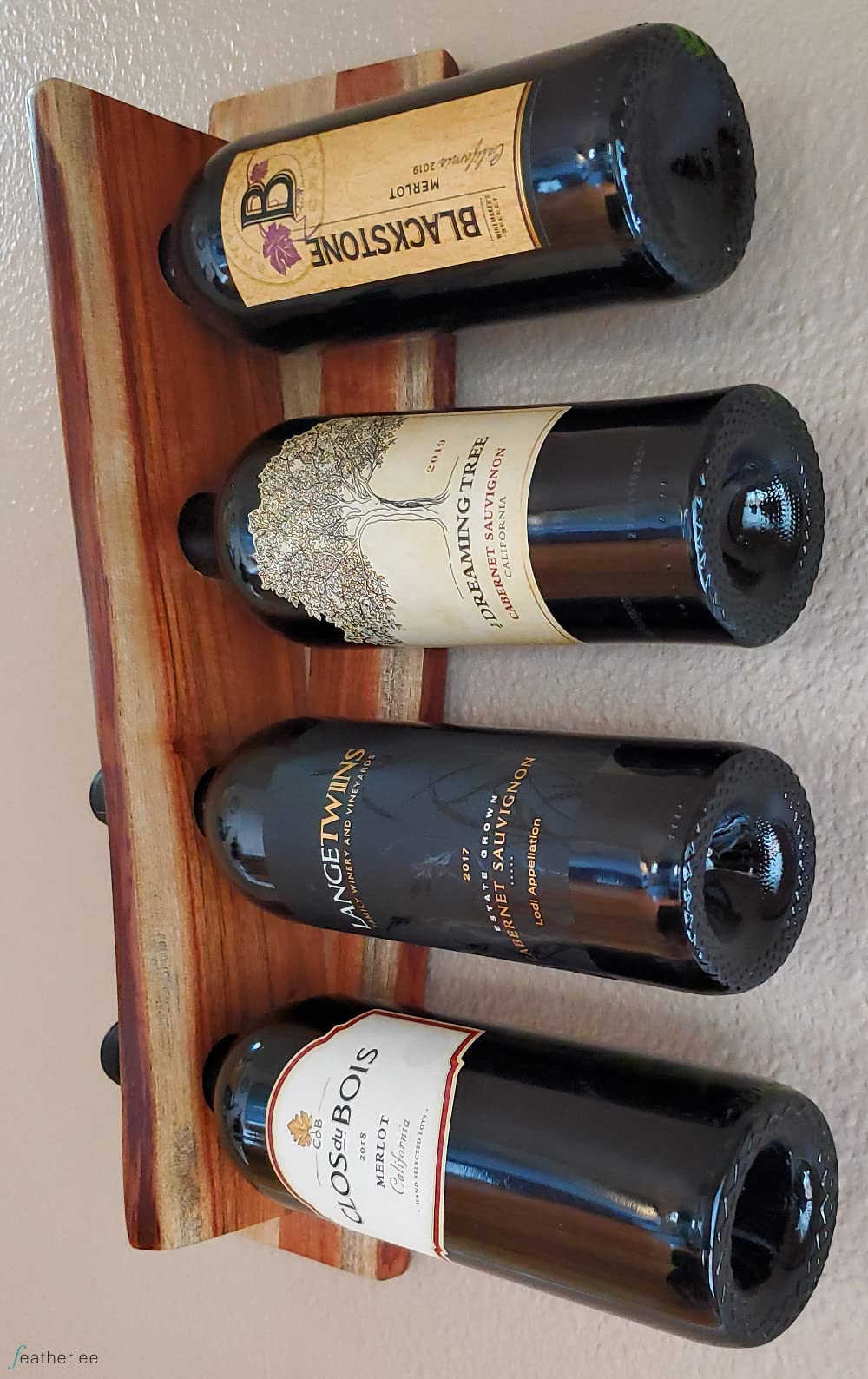 Featherlee - Natural Live Edge Wall Mount Wine Rack for 4 Bottles