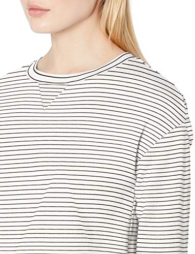Daily Ritual Women's Terry Cotton and Modal Oversized-Fit Long-Sleeve Crewneck Sweatshirt, White/Black, Stripe, X-Large