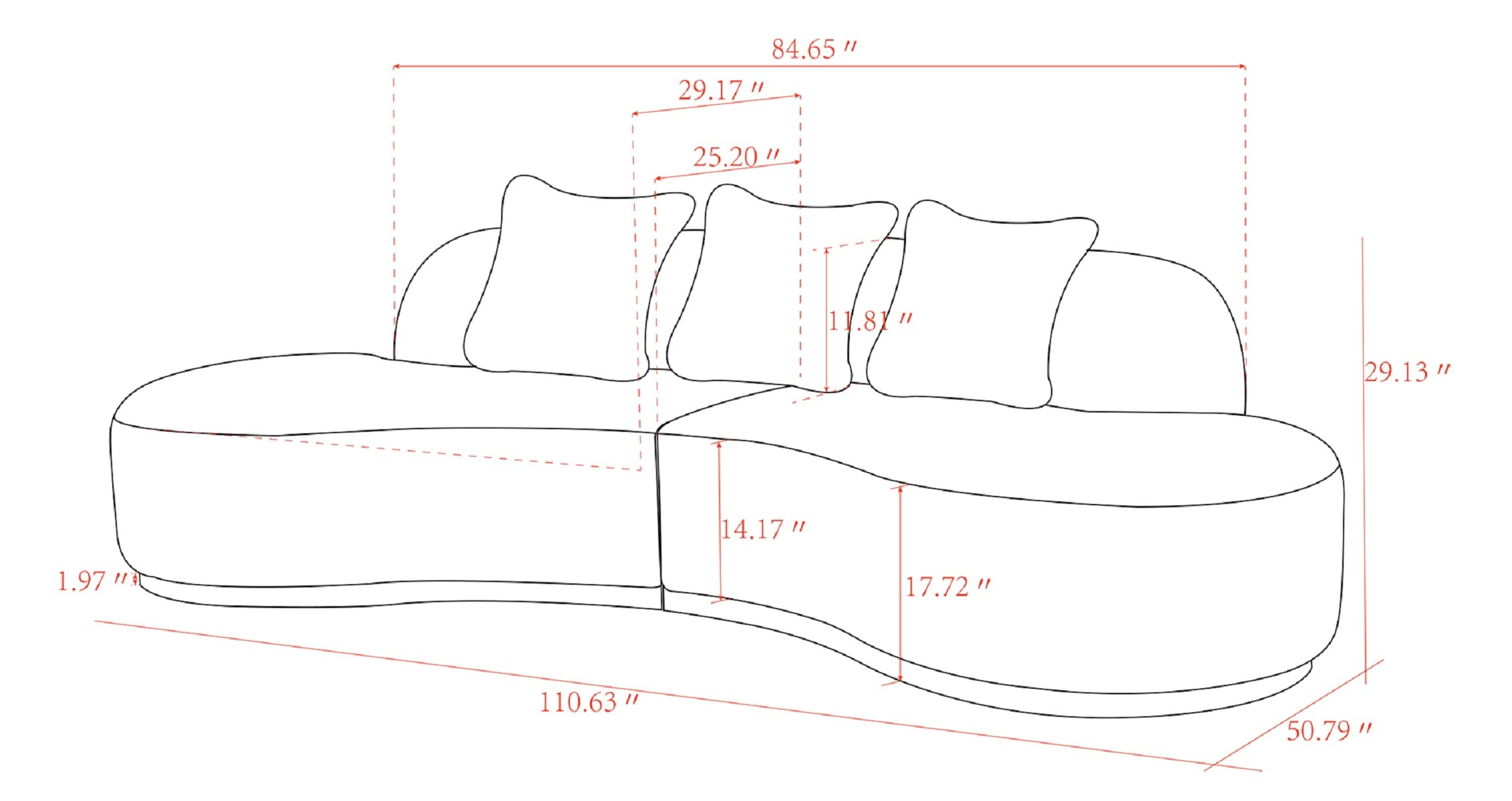 Pasargad Home Simona Sofas, W110.6 xD50.08 xH29, Grey