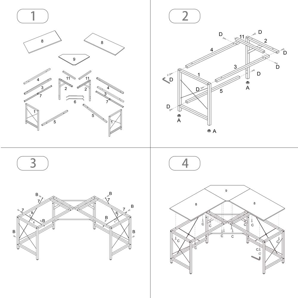 Coral Flower L-Shaped Desks for Home Office - Corner Computer Desk Writing Table Workstation - Sturdy Gaming Desk PC Laptop Rustic Brown