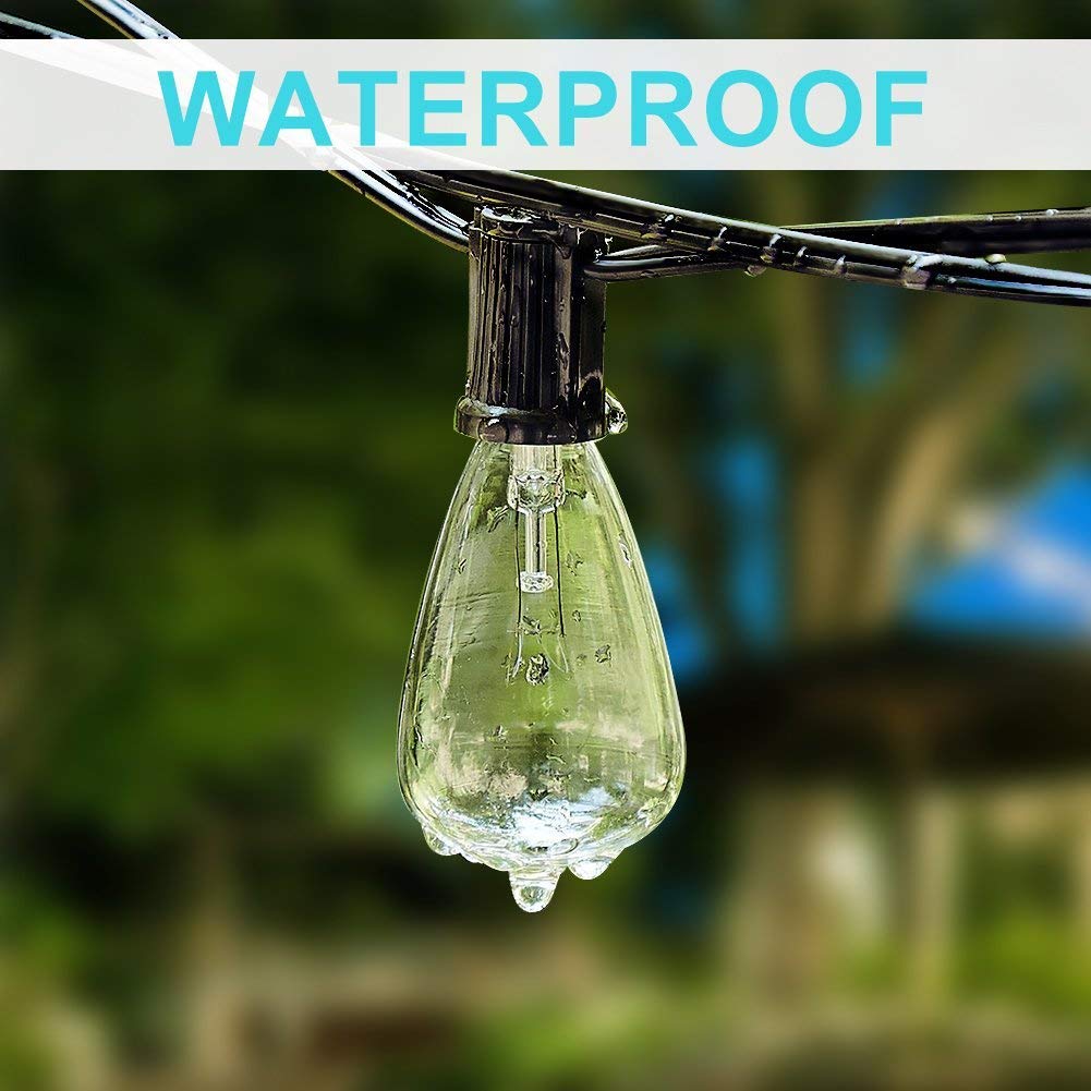 Couah ST38 LED Outdoor String Lights,30FT LED Outdoor Patio String Lights with 16 Edison Bulbs Outdoor Lights Weatherproof Hanging Edison Lights for Backyard Party Wedding Garden Black Wire