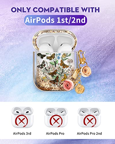 Kokaaee for Airpod Case 2nd & 1st Generation Cover Kawaii Funda Cute Aesthetic Girls Women Protector Liquid Glitter Bling Sparkly Butterfly Design Estuche Keychain Girly for Apple Air Pod 1/2 Gen