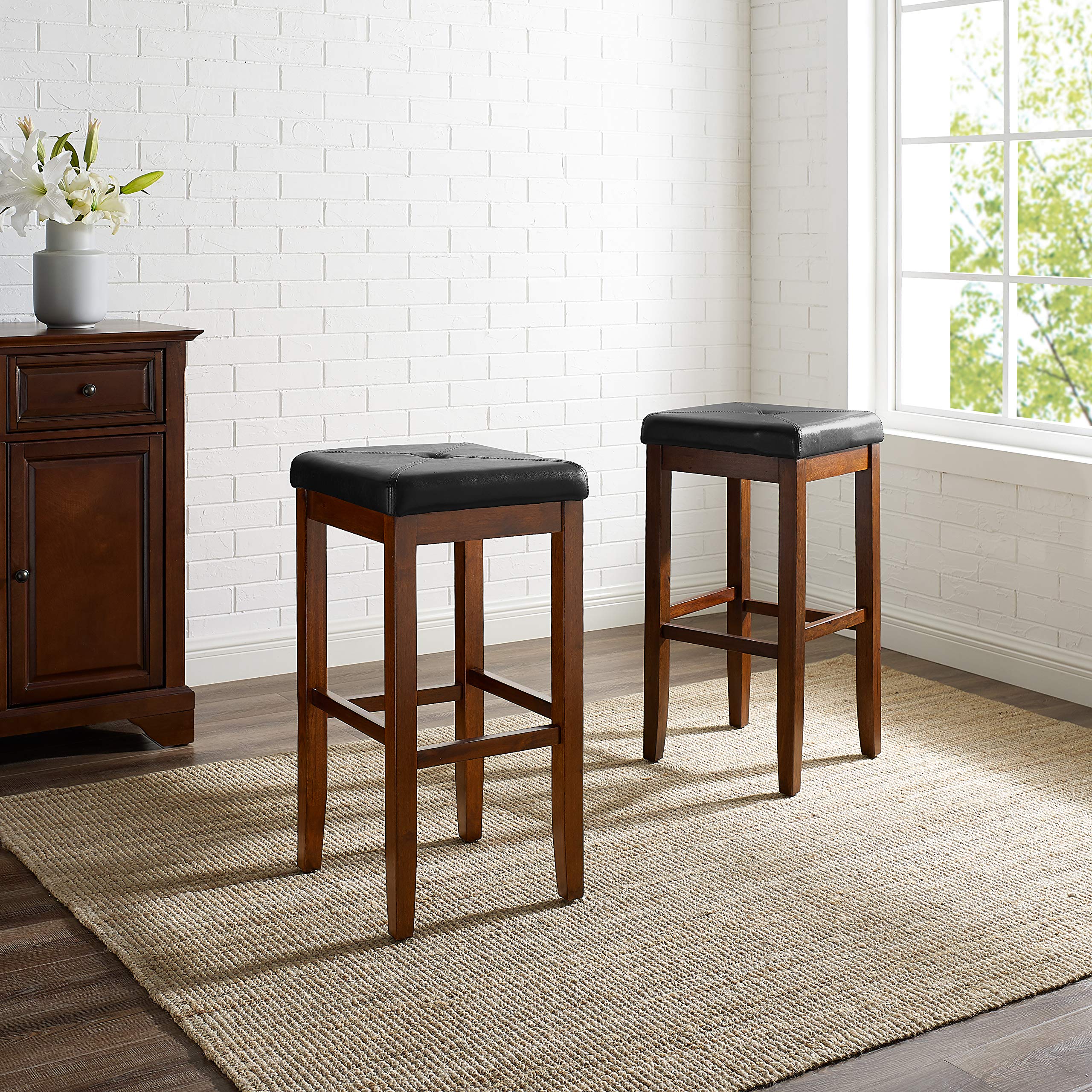 Crosley Furniture Upholstered Square Seat Bar Stool (Set of 2), 29-inch, Vintage Mahogany