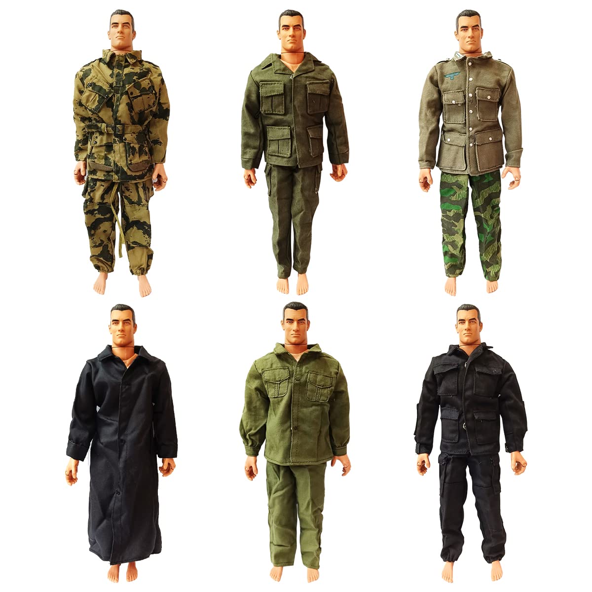 EBCO 6 Set 1/6 Scale Clothes Soldier German Infantry Camo Uniforms Overcoat Suit for 12" Gi Joe Male Military Action Figure Body
