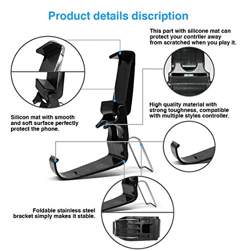 dainslef Xbox Controller Phone Mount, Controller Mobile Gaming Clip for Xbox One, Foldable Phone Holder Clamp for Xbox One/One S/Steelseries Nimbus Duo (Clip Only)