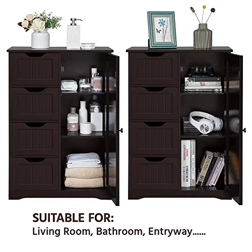 Shoes Cabinet Living Room Storage Cabinet, 4 Drawers, 3 compartments, Storage Against The Wall Sideboard Show Cabinet (Color : Brown)