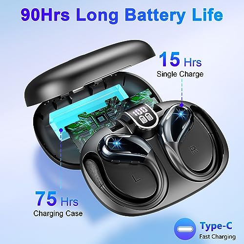 Wireless Earbud, 2023 Sport Wireless Bluetooth 5.3 Earbud with HiFi Stereo, 90H Over Ear Bud with Noise Cancelling Mic, IP7 Waterproof Bluetooth Headphones, LED Display, Button Control, for Running