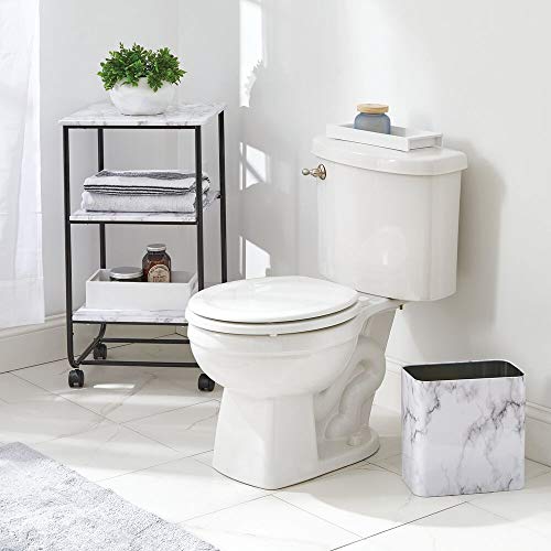 mDesign Small Rectangular Steel Trash Can, Narrow Wastebasket, Slim Garbage Container Bin, 2.4 Gallon for Bathroom, Bedroom, Kitchen, Home Office, Dorm, Recycling Waste Basket - Marble Print, Pack of 1