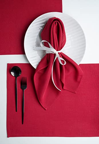 D'Moksha Homes Red Linen Placemats Set of 4-13 x 18 inch, Spring Placemats, Linen Look Recycled Fabric Tablemats, Red Placemats, Summer Placemats, Spring Placemats - Easy Care Machine Washable