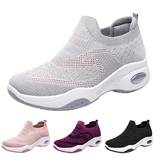 FASDNENDYS Fashion Autumn Women Sports Flat Bottom Non Slip Lightweight Fly Woven Mesh Breathable Solid Womens Comfortable Shoes 9w Pink