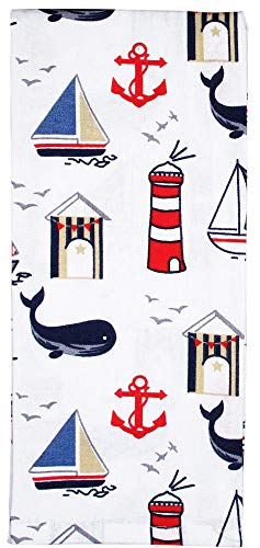 fillURbasket Coastal Kitchen Towels Set Nautical Dish Towels Fish Kitchen Towels Seashell Towels for Kitchen Decorative Hand Dish Drying 15"x25" 100% Cotton